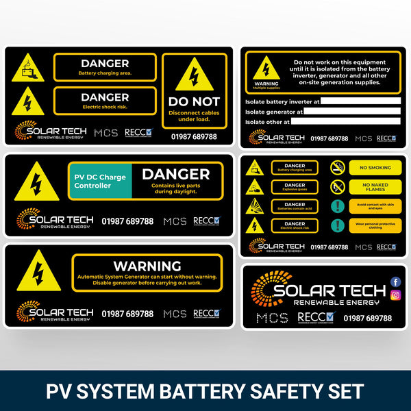 Solar PV System Battery Stickers & Electrical Safety Label Packs ...