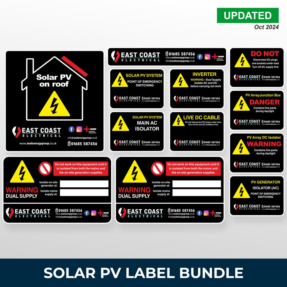 Solar PV Electrician Stickers Bundle, Custom Printed Renewables ...