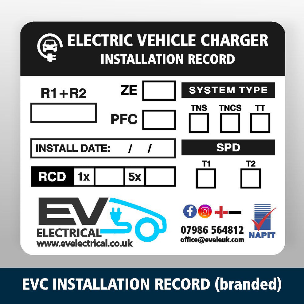 EV Charger Installation Record Labels (electric vehicle) Electrical ...