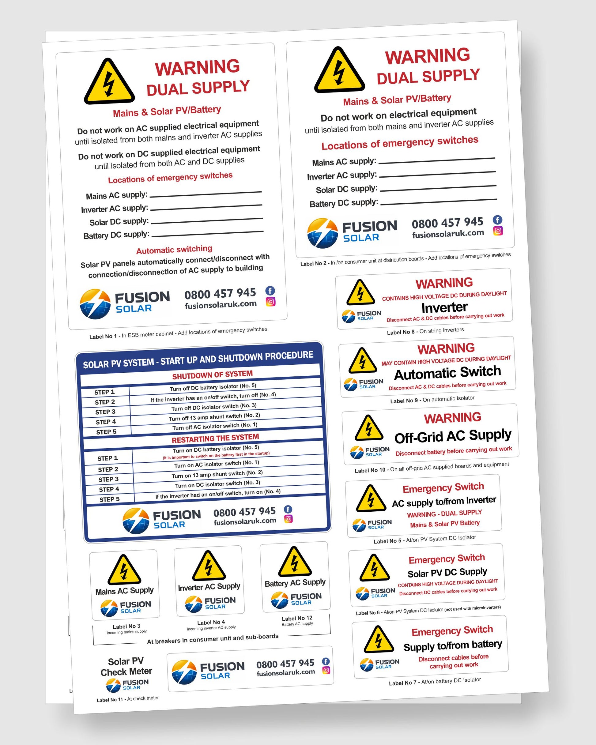 Solar PV Start-Up & Shutdown Procedure Labels | Custom Printed UK ...