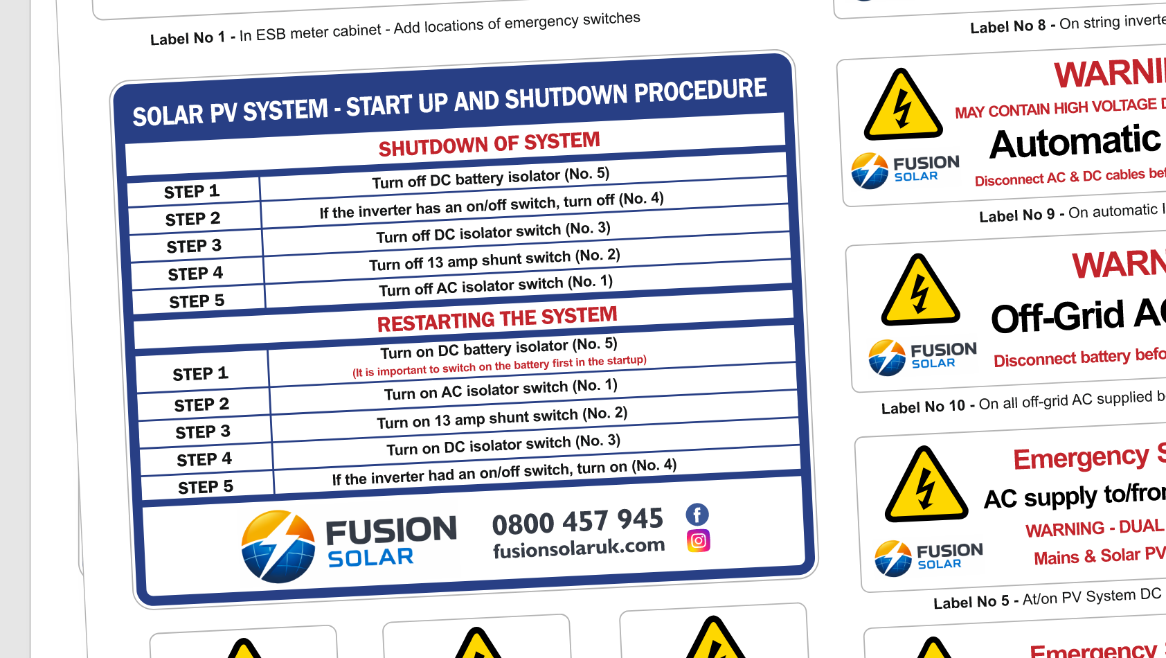 Solar PV Start-Up & Shutdown Procedure Labels | Custom Printed UK ...